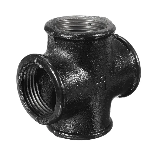 1 Inch 4-way Malleable Iron Threaded Fitting Connector Black Cross Pipe ...