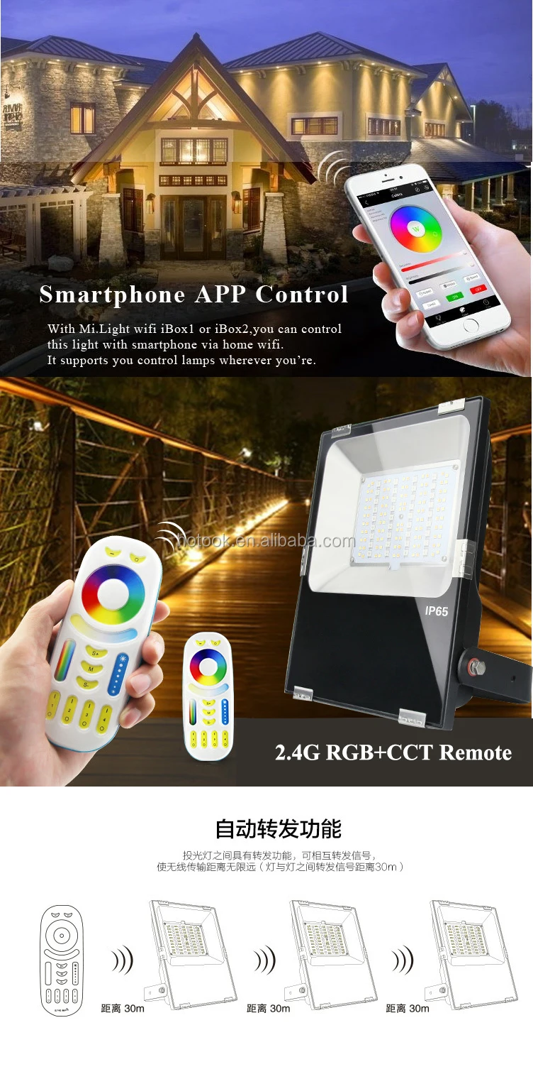 Wireless Rf Remote Control Ip65 10w 20w 30w 50w Rgb+cct Color Changing ...