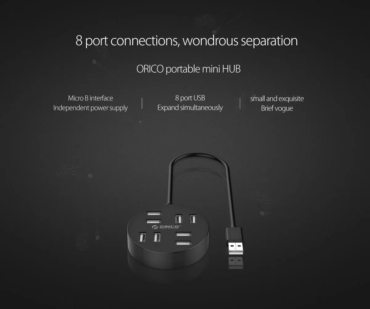 Orico Otg 8 Ports Usb Hub Circular Usb 2.0 Hub With Cable 8 In 1 Multi ...