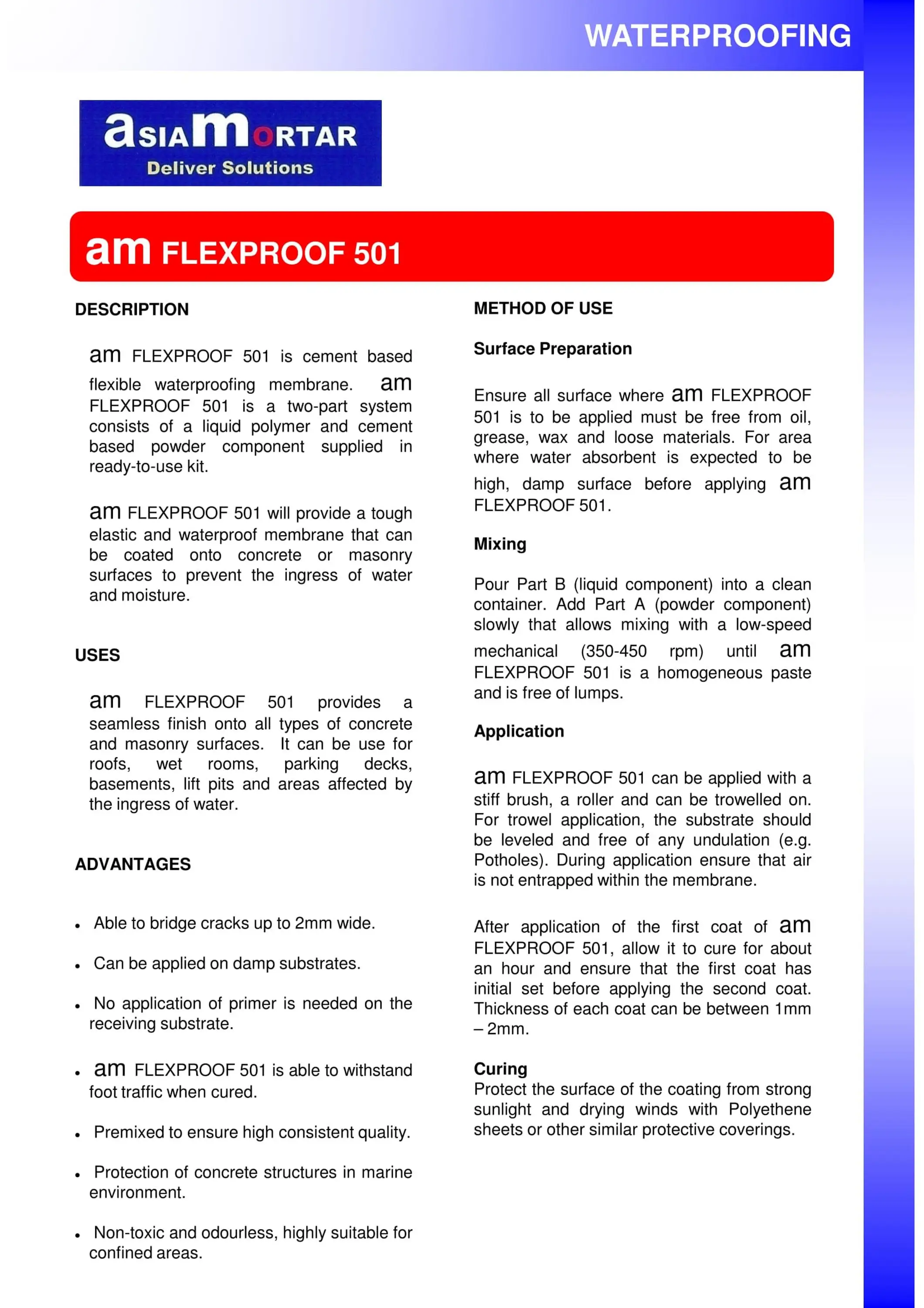 Waterproofing Membrane Polymer - Am Flexproof 501 - Buy Polymer Cement ...
