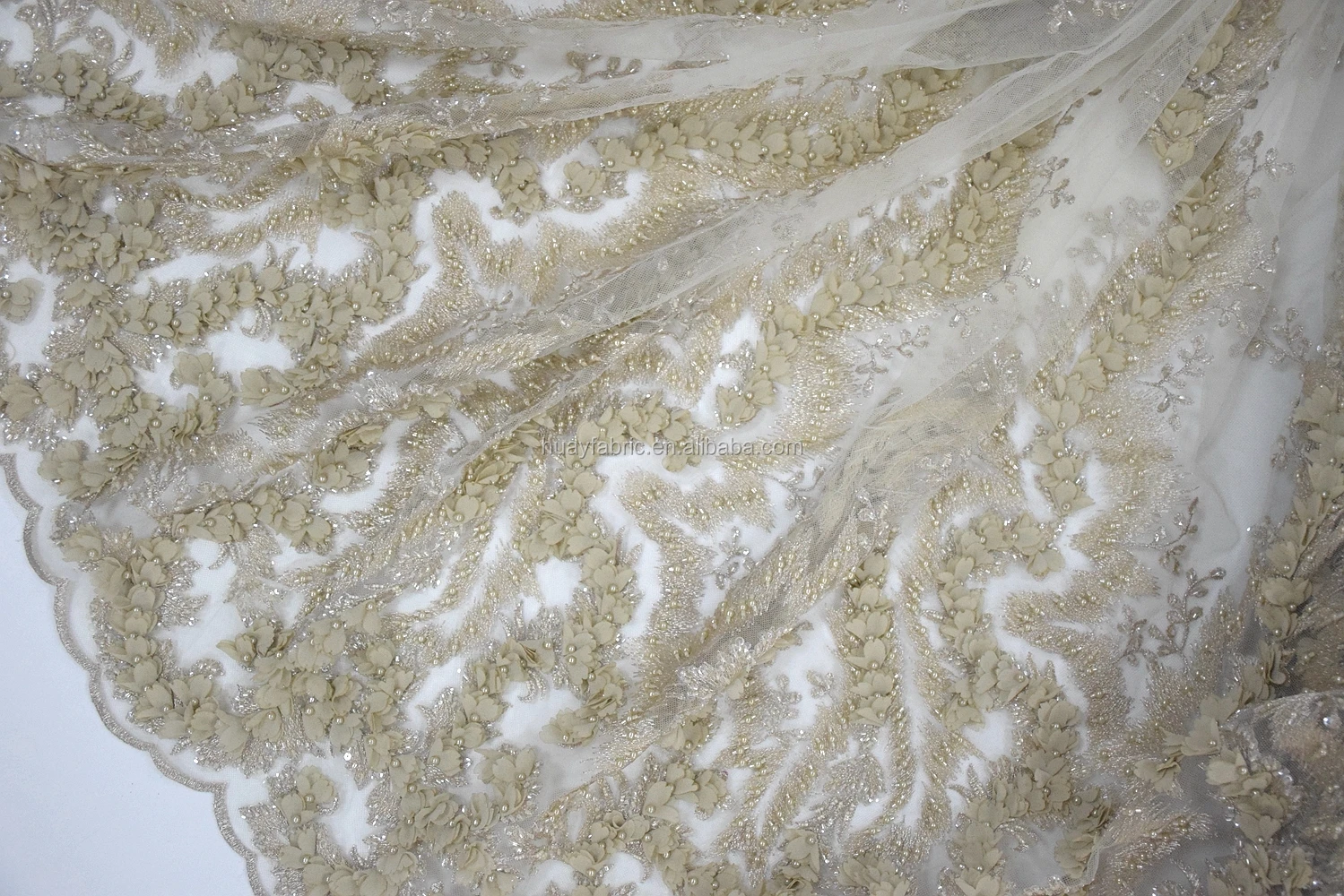 2018 New Design 3d Flower Beaded Lace Fabric With Pearls And Sequins ...