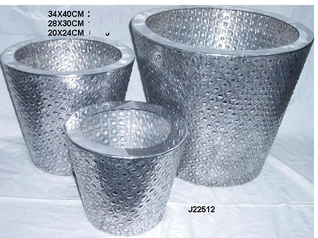 Flower Pot Set of 2 - Hammered Aluminium Decorative Metal Planters for ...