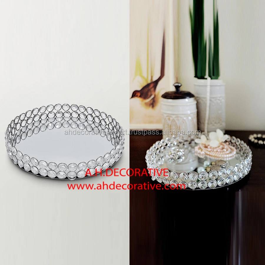 Round Crystal Tray With Mirror Top - Buy Silver Plated Tray,Decorative ...