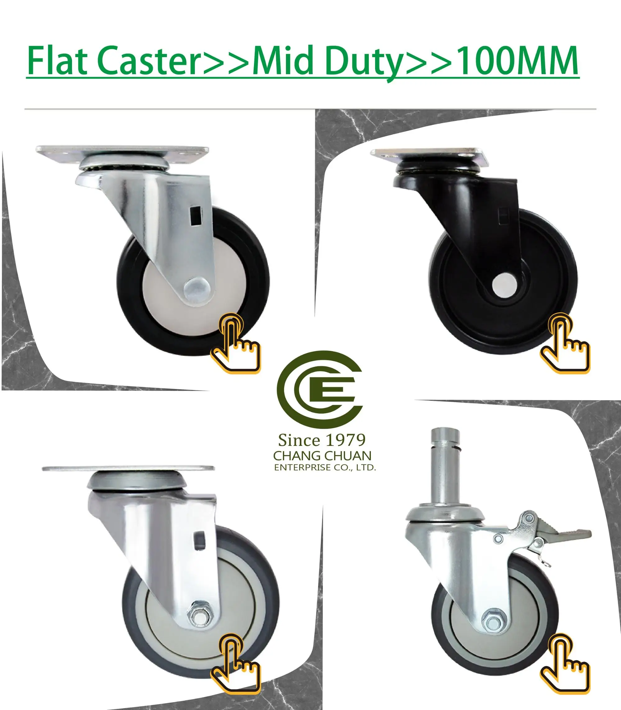 Cce Caster 4 Inch Polyurethane Silent Trolley Wheels With Brake - Buy 4 ...