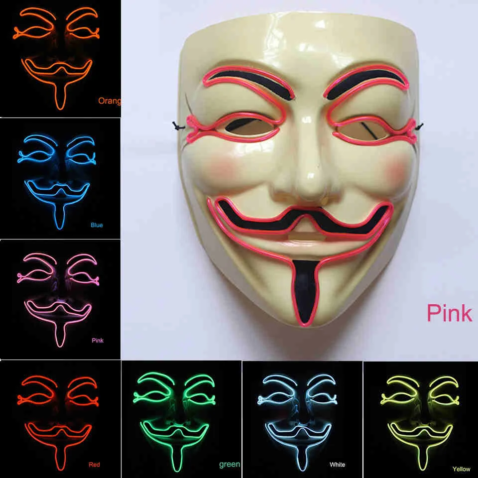 Halloween Ghost Slit Mouth Light Up Glowing El Wire Cute Mask Fashion ...