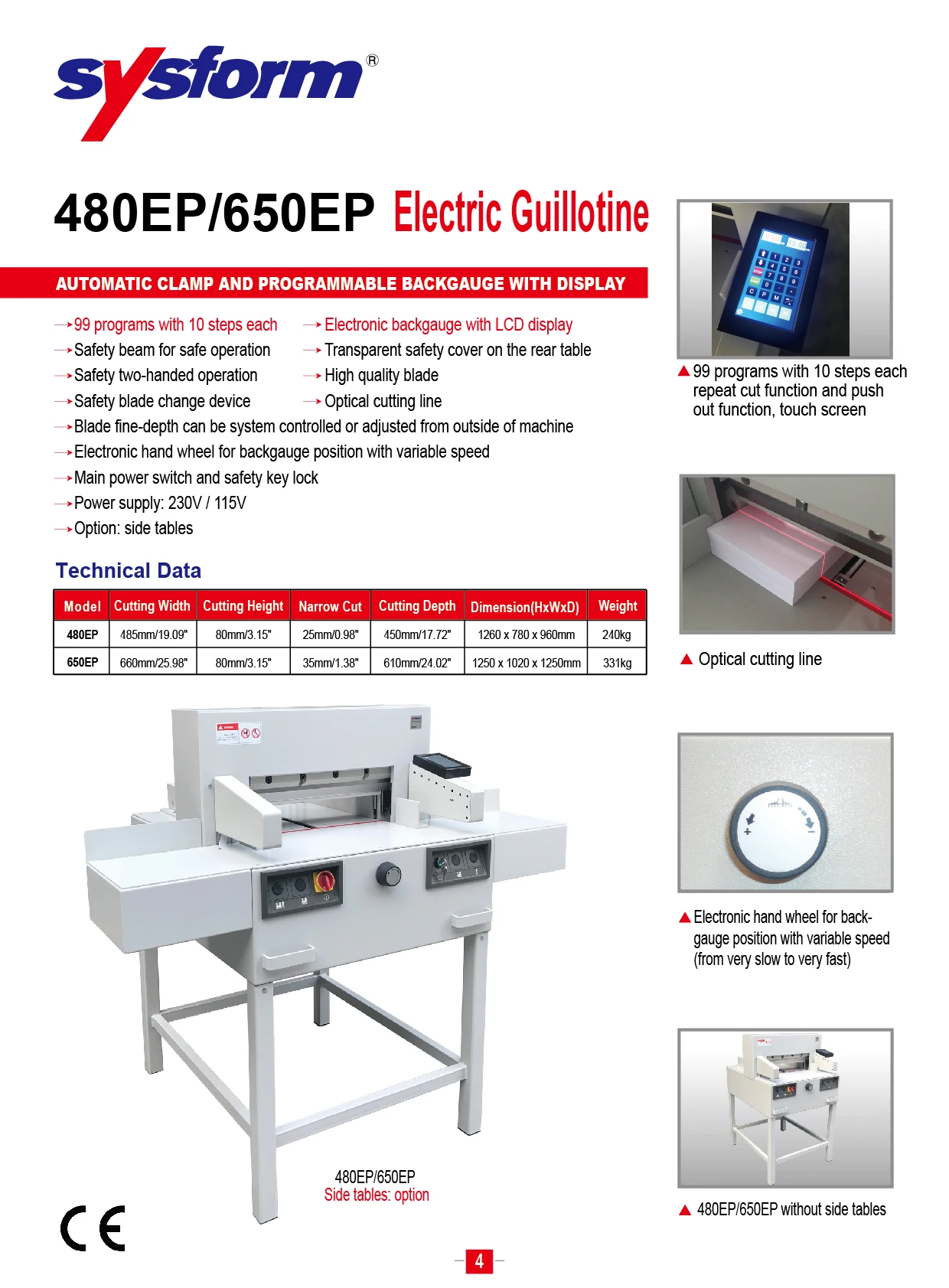 Sysform 480EP Electric Guillotine Paper Cutter with Automatic Clamp and Programmable Backgauge ...