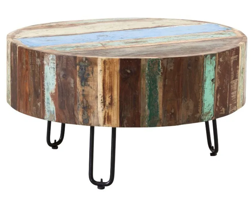 Industrial Recycled Round Reclaimed Wood Coffee Table