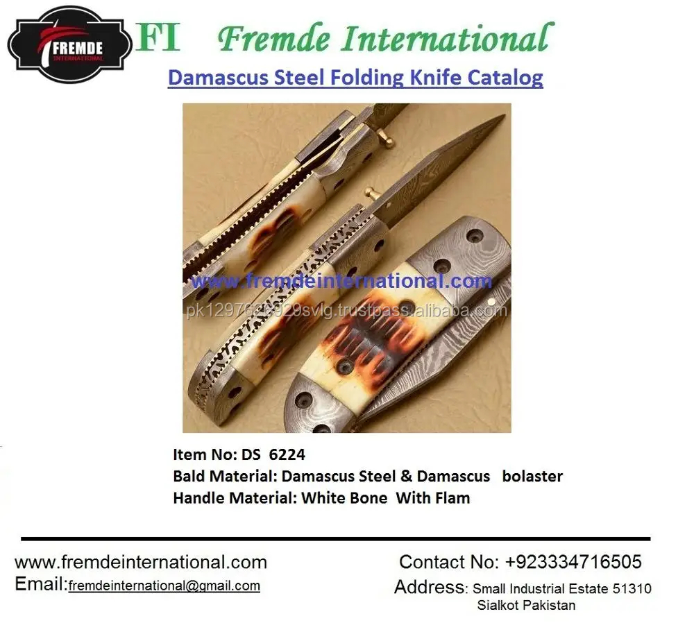 Damascus Steel Folding Knife & Damascus Bolster Hand Made High Quality ...