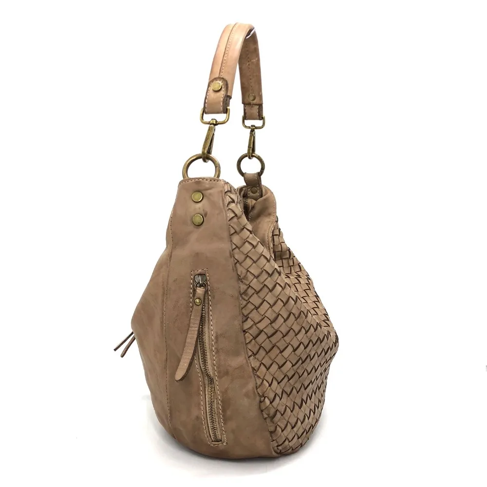 Handmade Braided Cold-washed Raw Leather Women Handbag Hobo Bag - Buy ...