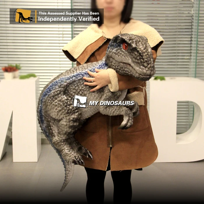 Realistic Blue Velociraptor Dinosaur Puppet for Kids, OEM