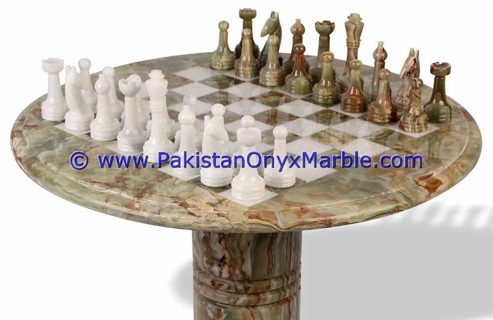 Round Chess Table 24 Inch - Elegant ONYX Marble Design