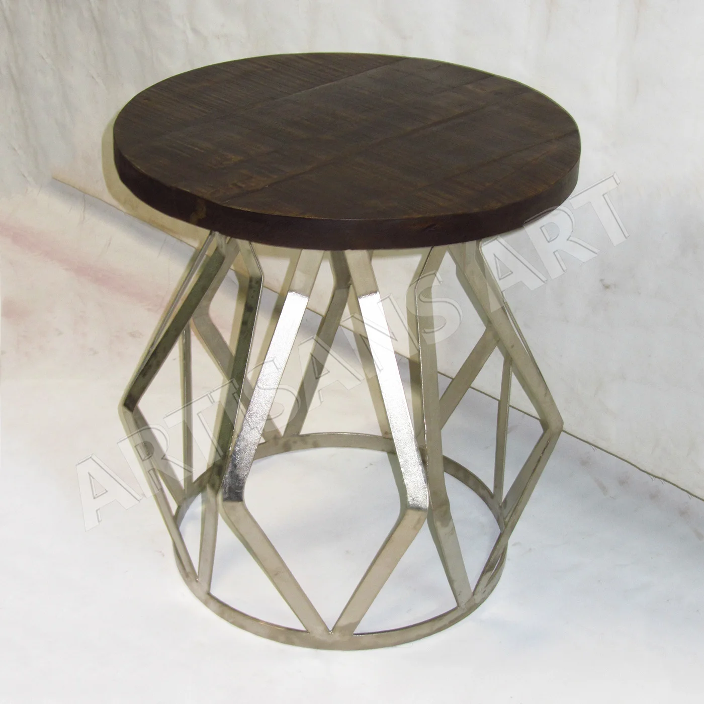 Industrial Reclaimed Wood Round Coffee Table Rustic Antique Metal ...