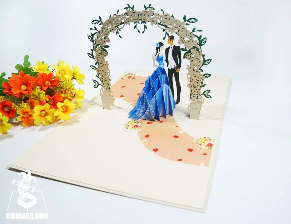 Handicraft Happy Wedding Invitation 3d Laser Cut Pop up Card