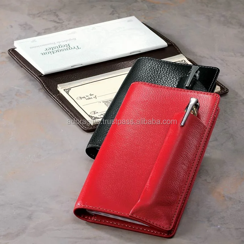 Leather Checkbook Cover With Checkbook Holder And Transaction Register ...