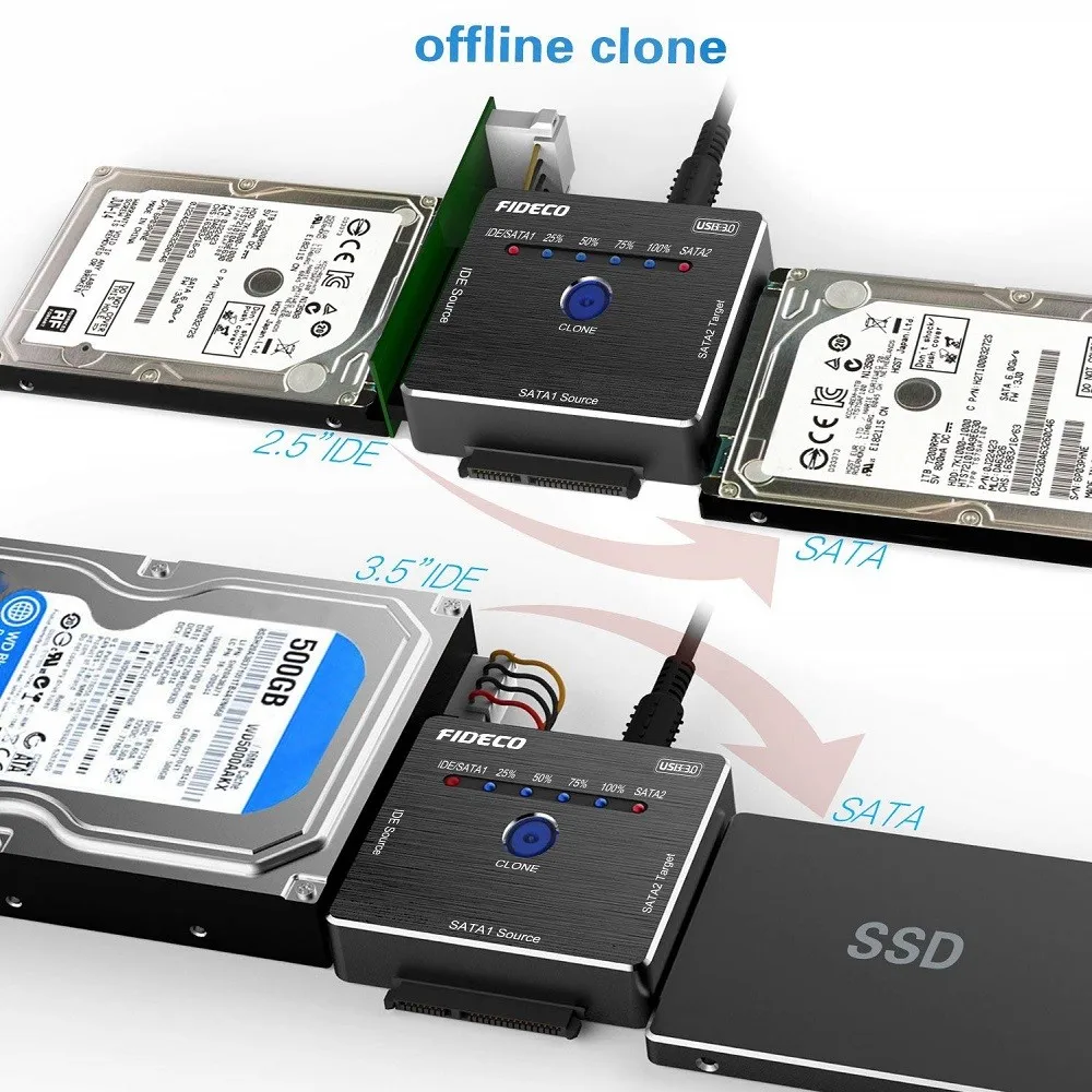 FIDECO USB 3.0 to IDE/SATA Adapter - Efficient Hard Disk Cloning