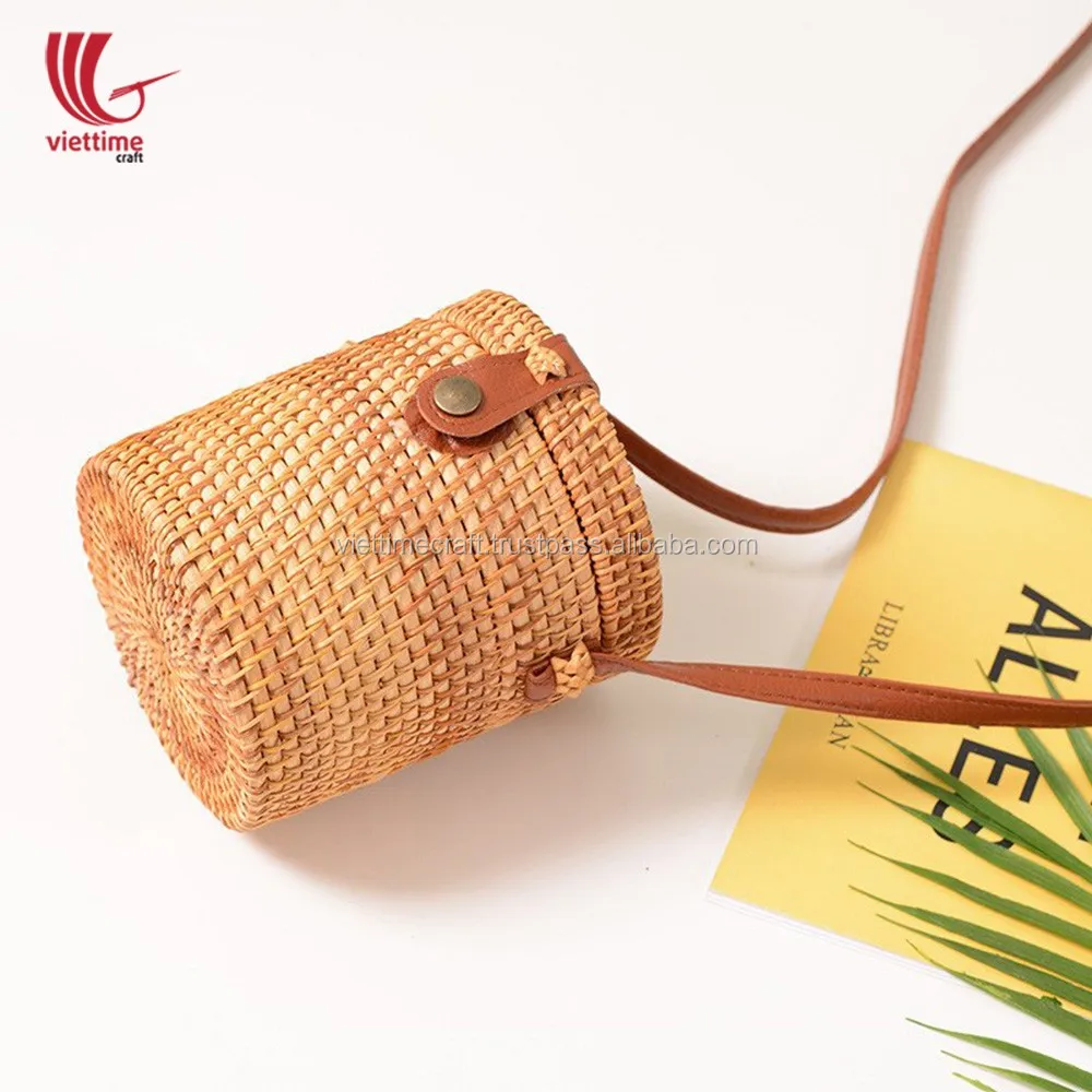 Black Retangular Rattan Bag Vietnam - Vintage & Eco-friendly