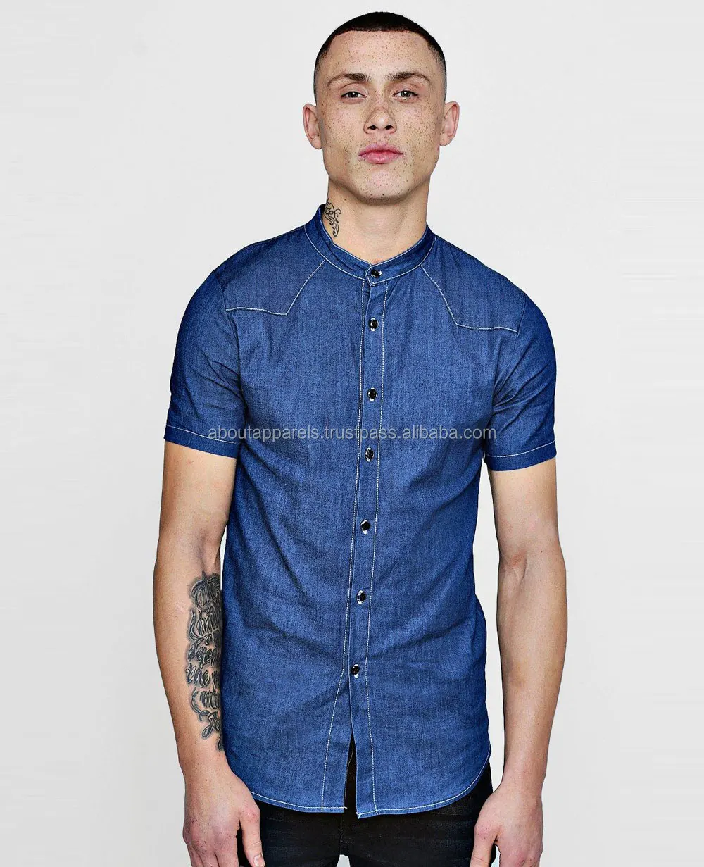 Slim Fit Distressed Denim Shirt For Men With Paint Splatter - Buy ...