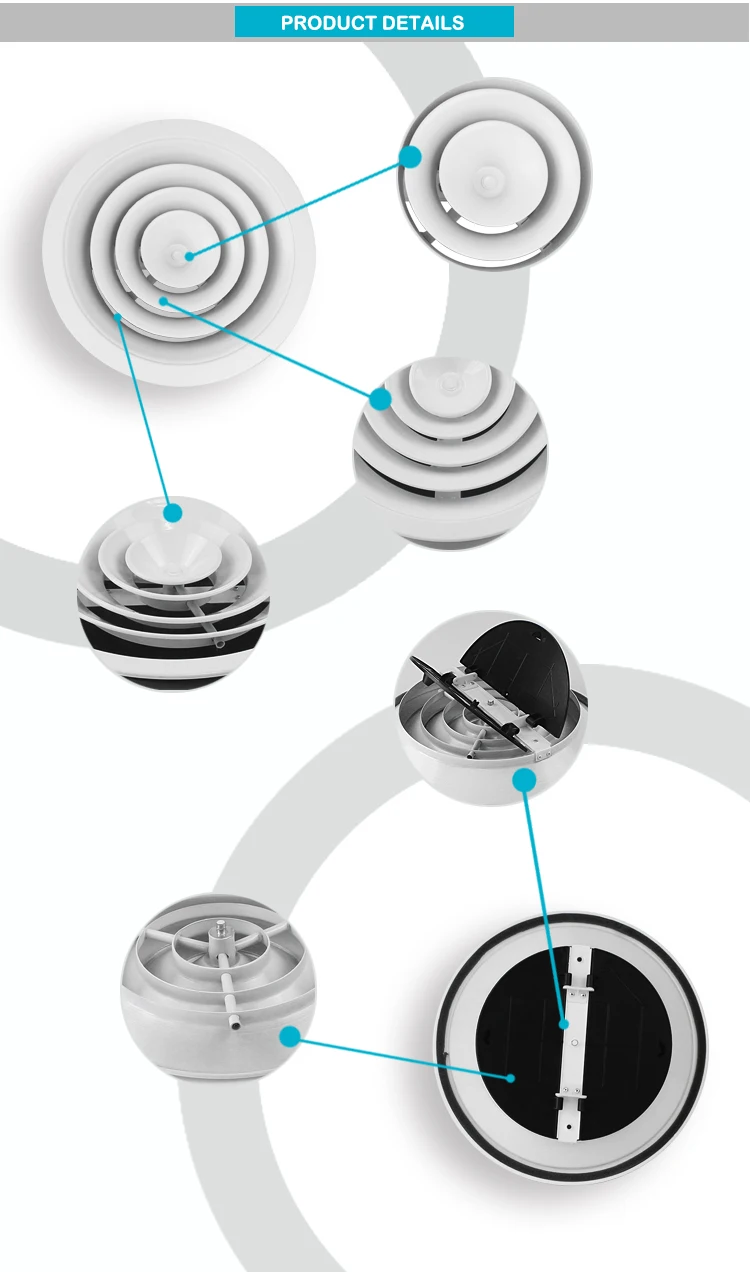 RAL9010/9016 Round Ceiling Air Vent Diffusers with Adjustable Damper ...
