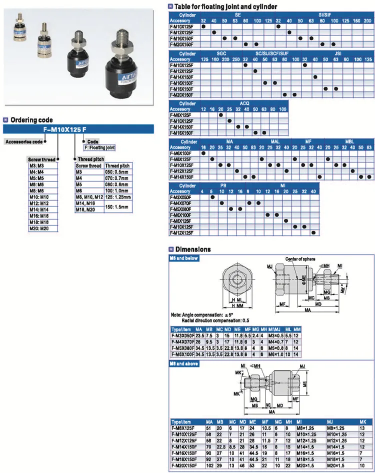 F-m12-125f Pneumatic Air Cylinder Floating Joint - Buy Cylinder ...
