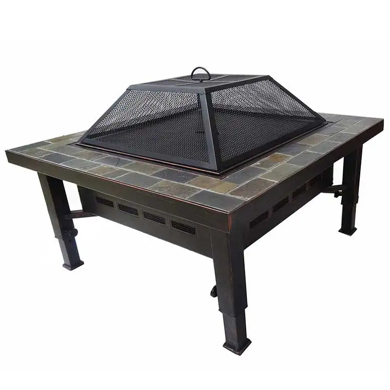 Square Adjustable Leg Slate Fire Pit With Cover - Buy Slate Fire Pit ...