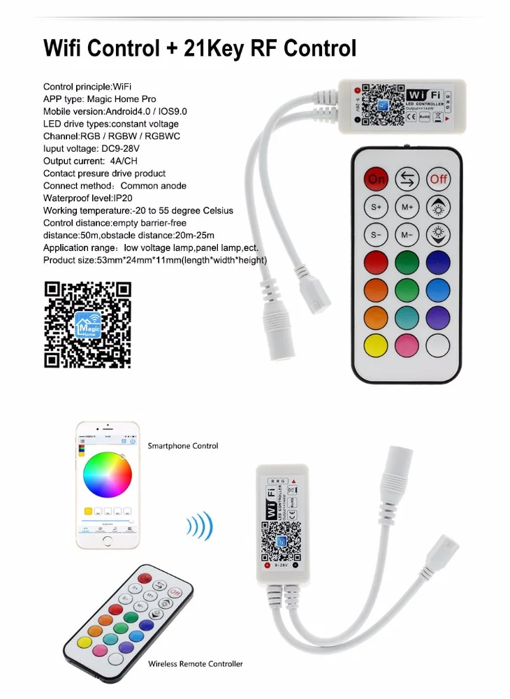 Dc5-24v Wifi Led Rgb Wireless Controller Rgbw Controller Ir / Rf Remote ...