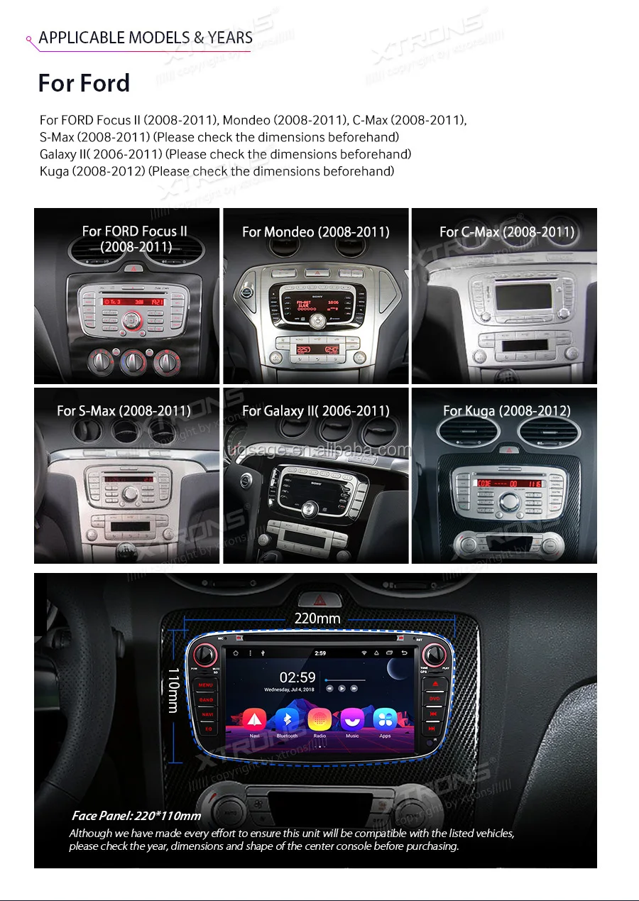 Xtrons Head Unit 7" Android 8.1 Octa-core 2gb Ram Car Dvd For Ford ...