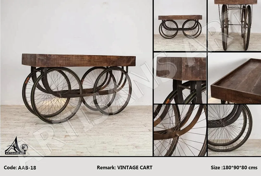 Vintage Antique Wooden Rolling Metal Vendor Cart Rustic Industrial ...