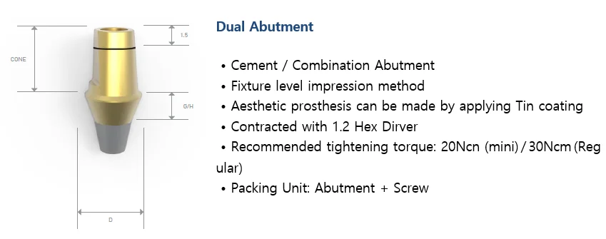 Dual Abutment Non Hex(cemented) Compatible With Neo&osstem&dentium&dio ...