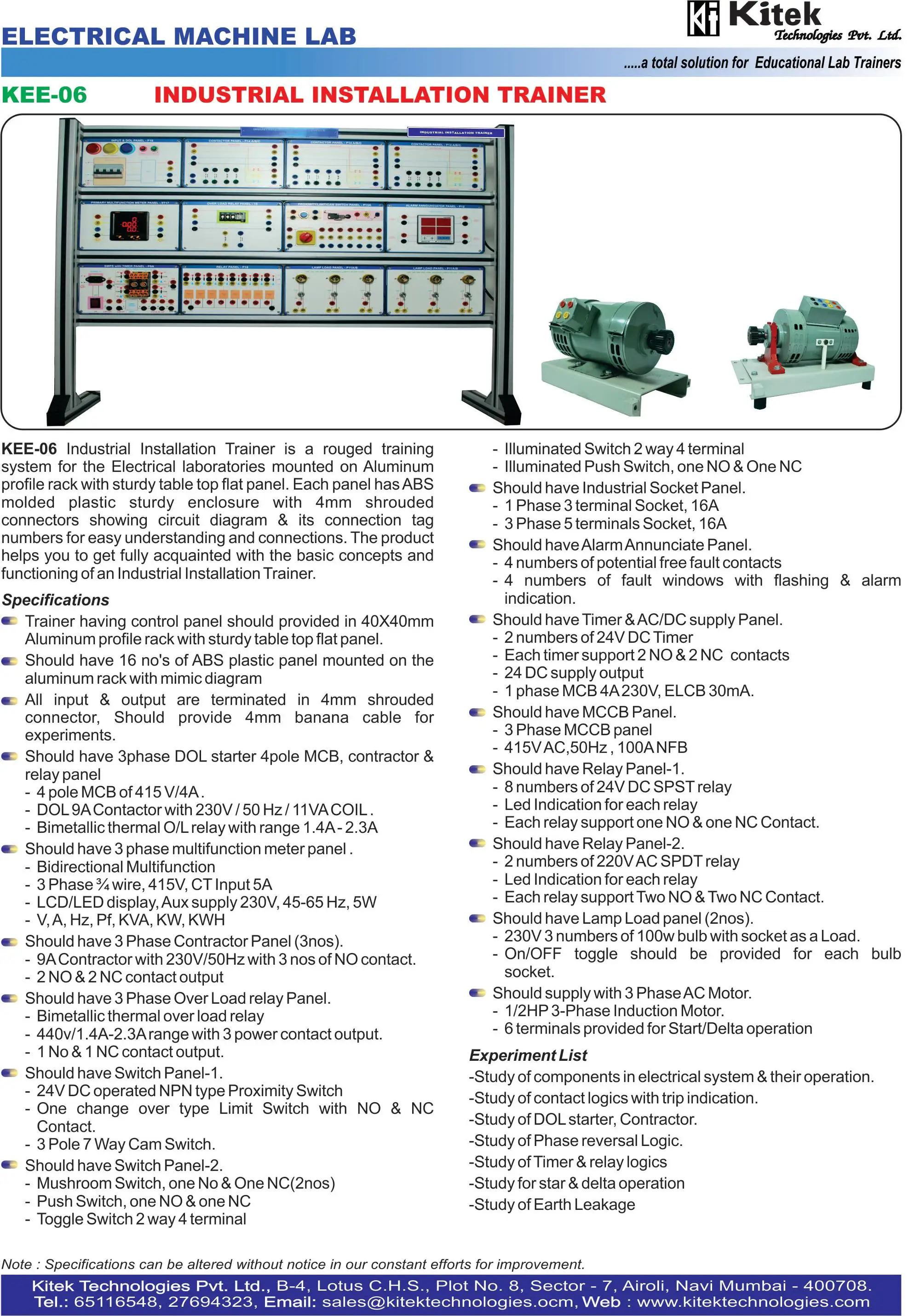 Power Distribution System Panel - Trainer for Electrical Machines