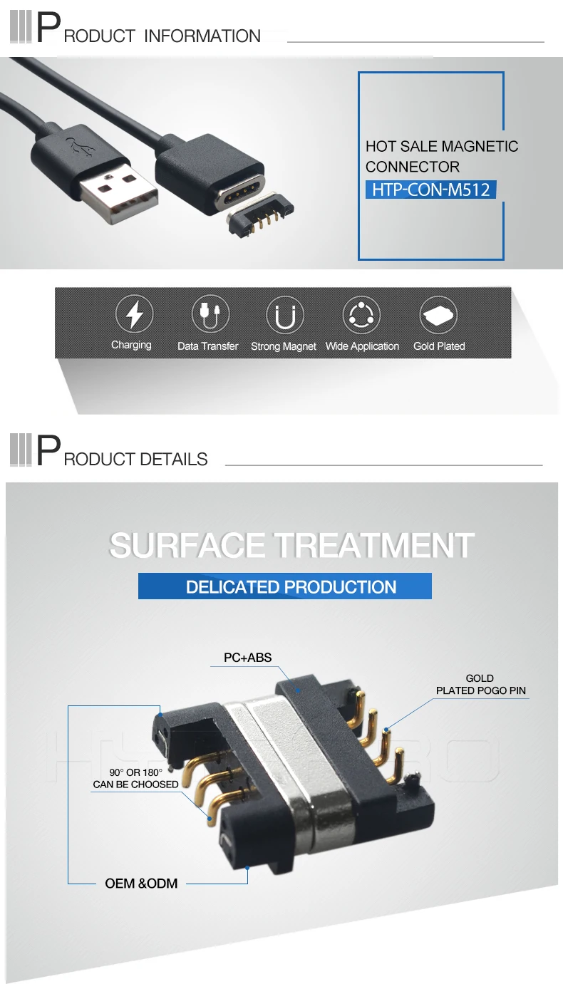 Waterproof 4 Pogo Pin Micro Usb Cable Charging Magnetic Connector For ...