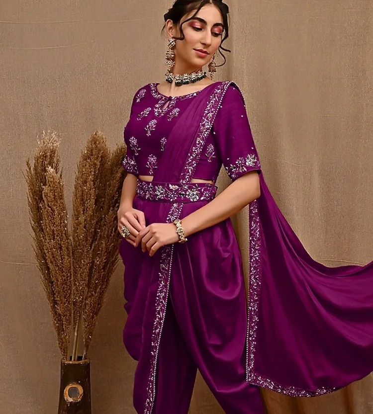 Heavy Exclusive Design Of Dhoti Style Patiya Saree With Heavy ...