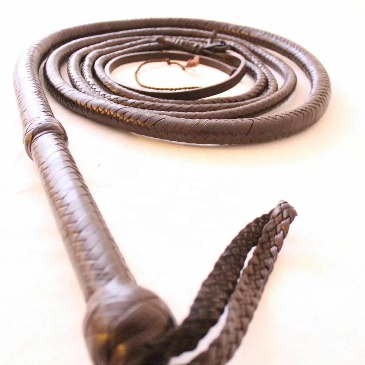 8 Feet Genuine Leather Bullwhip,12 Plaited,Tan Brown,Heavy Duty Bull ...