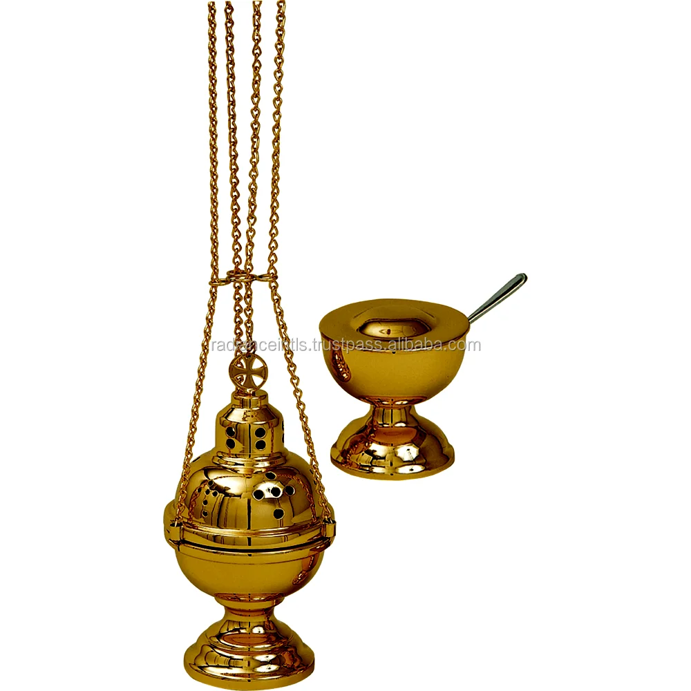 4 Chain Censer Thurible - Polished Brass Aromatic Burner
