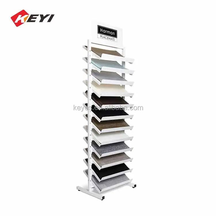 Customizable White Metal Placemat Display Rack - 12 Tier
