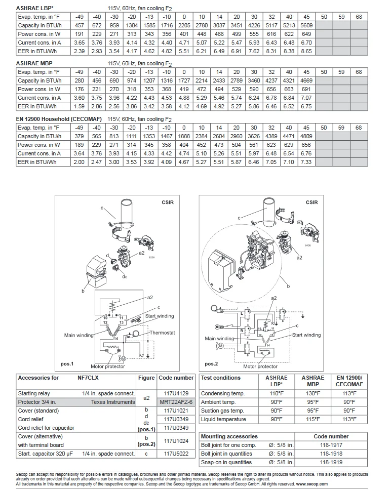 115V compresor Secop NF7CLX 105F1723 idénticas como es una colección de ...