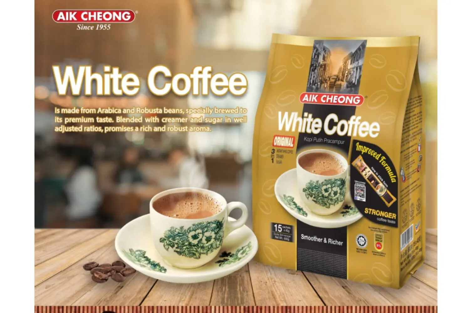 Malaysia Aik Cheong White Coffee Original 3 In1 (20 Bags X 40g X 15 ...