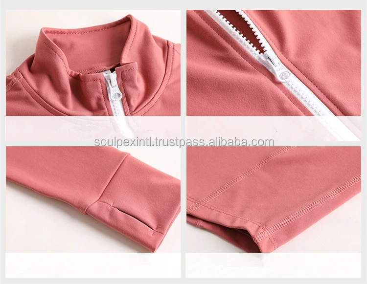 Long Sleeve Zip Fitness Yoga Shirts Top Workout Gym Active Wear Women ...