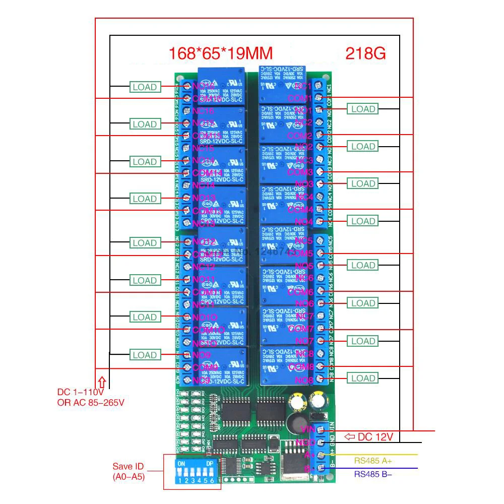 Taidacent Rs485 Relay Board 8/16/32 Channel 12v Modbus Rtu Protocol ...