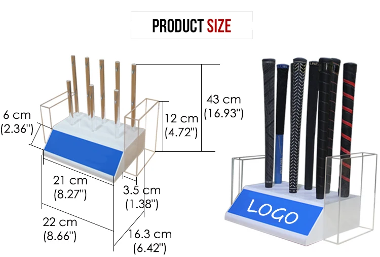 Acrylic Golf Grip Display Stand - 8 Holders & Customizable
