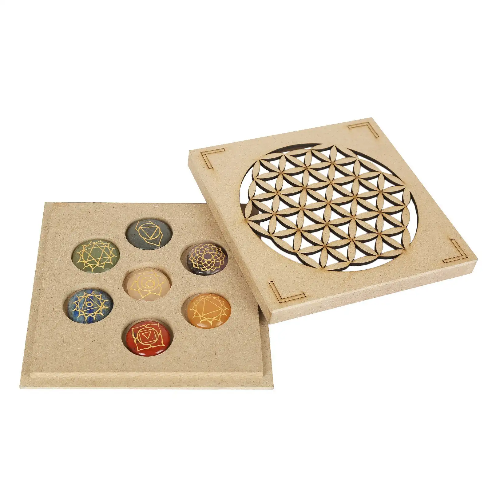 Chakra Crystals Healing Stones Set With Wooden Box Engraved Chakra Set ...