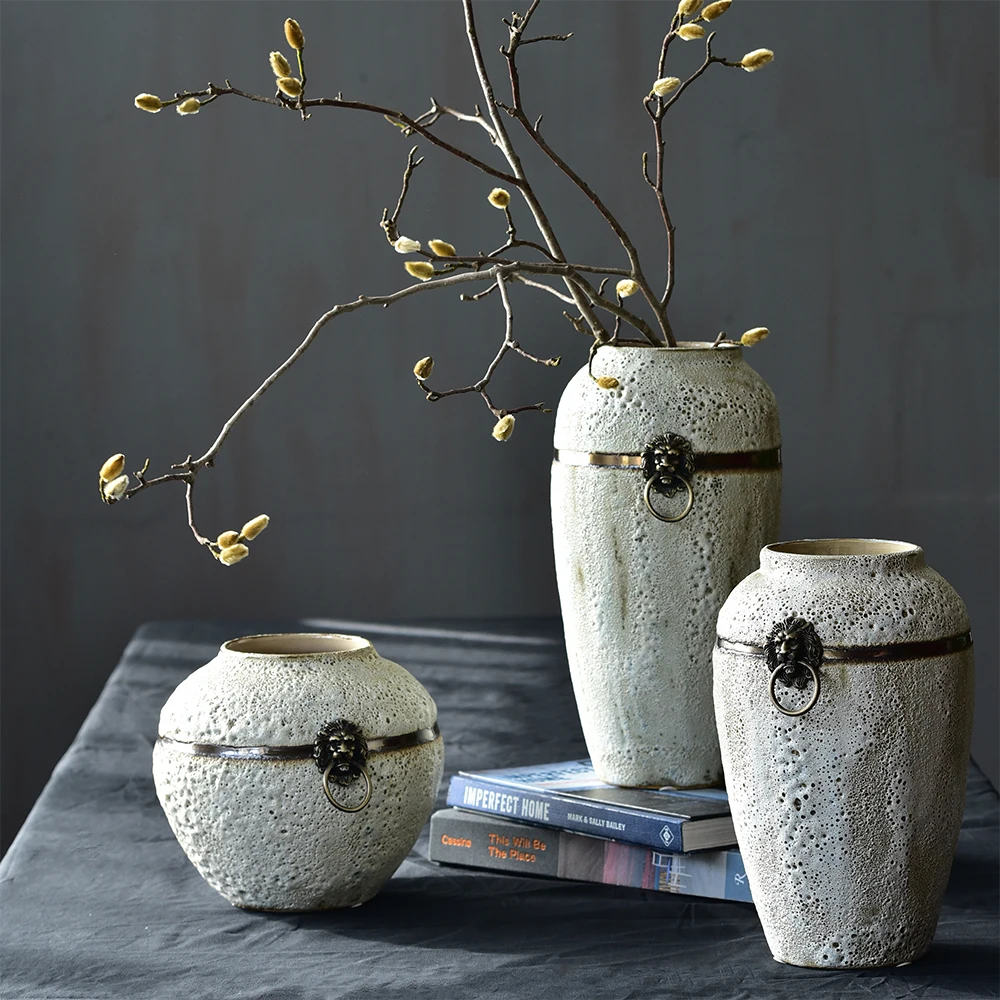 Bixuan Vases - Elegant White Retro Distressed Ceramic Jars