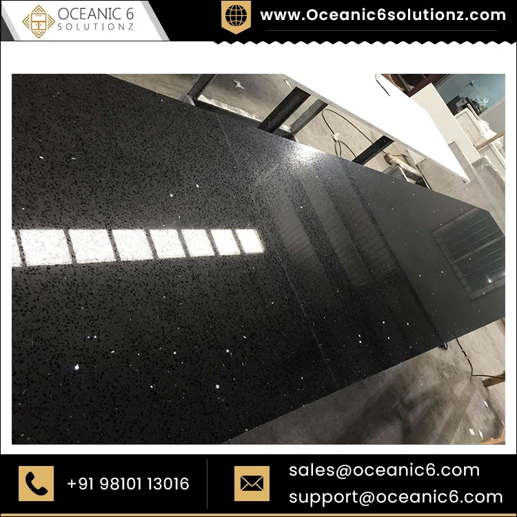 Most Demanding Black Sparkle Engineered Quartz Slabs Countertops 20mm 30mm Gangsaw Slab For Home ...