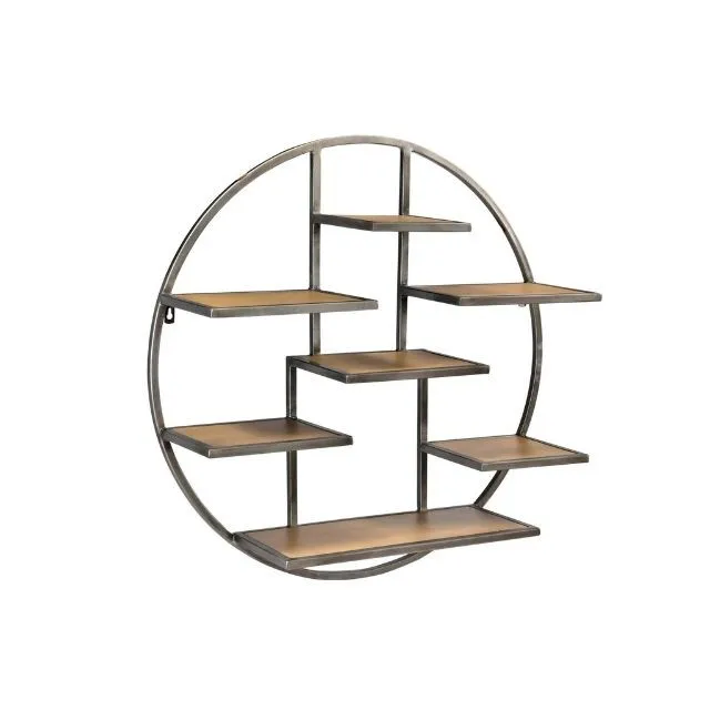 Household Round Wrought Iron Wall Rack Wood Hanger Creative Home Multi ...