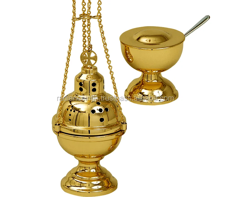 4 Chain Censer Thurible - Polished Brass Aromatic Burner