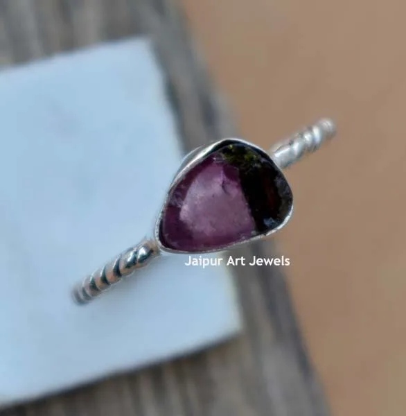 Fashion Woman Man Rings Statement Watermelon Tourmaline Gemstone Thin ...