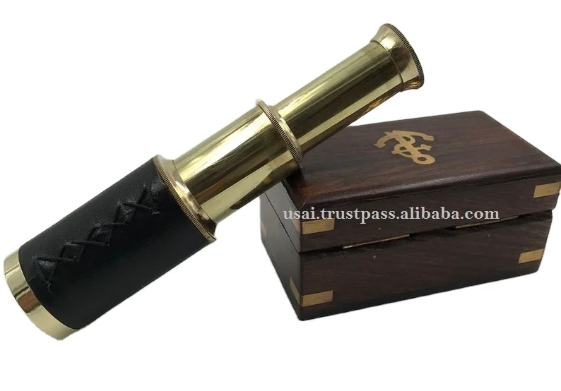 6 Nautical Handheld Pirate Brass Telescope With Anchor On Wooden Box ...