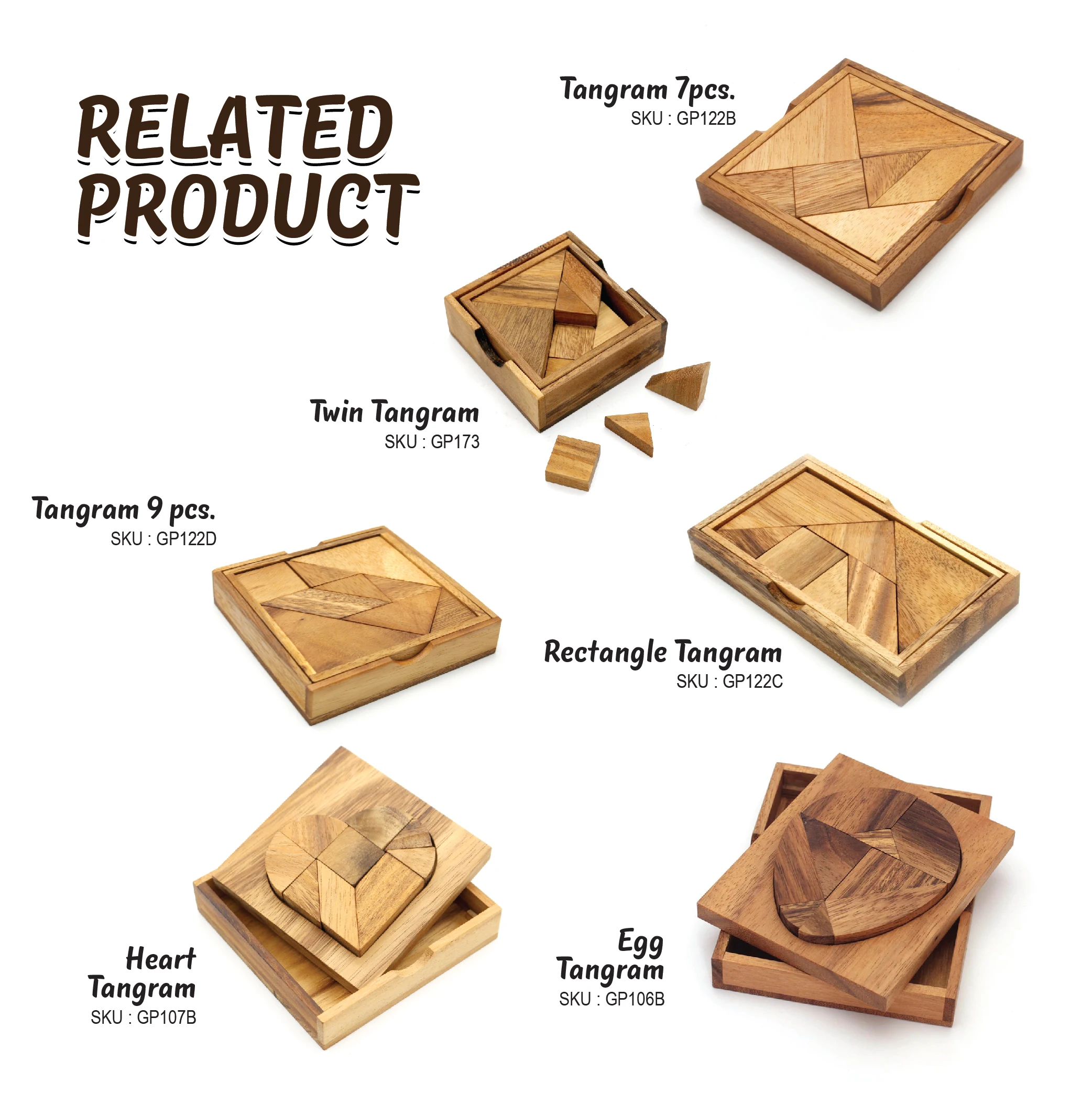 Tangram 7 Dissection Puzzles Wooden In Box With Cover For Kids ...