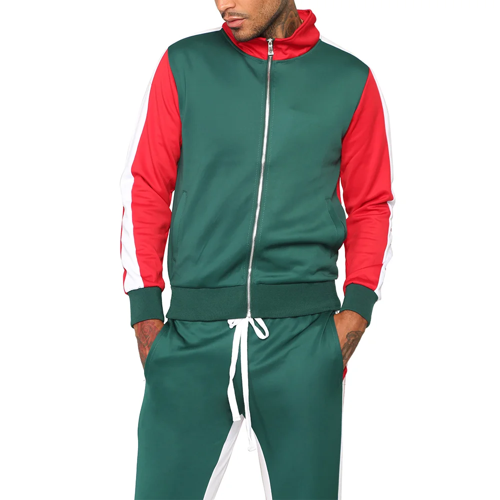 Top Fashion Trendy Tracksuits Custom Green And Red Tracksuit Men French ...