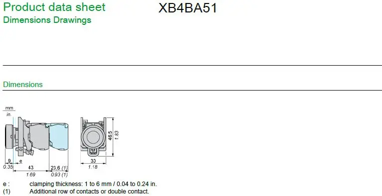 100% Original Made In France Schneider Xb4ba51 22mm 1no Harmony ...