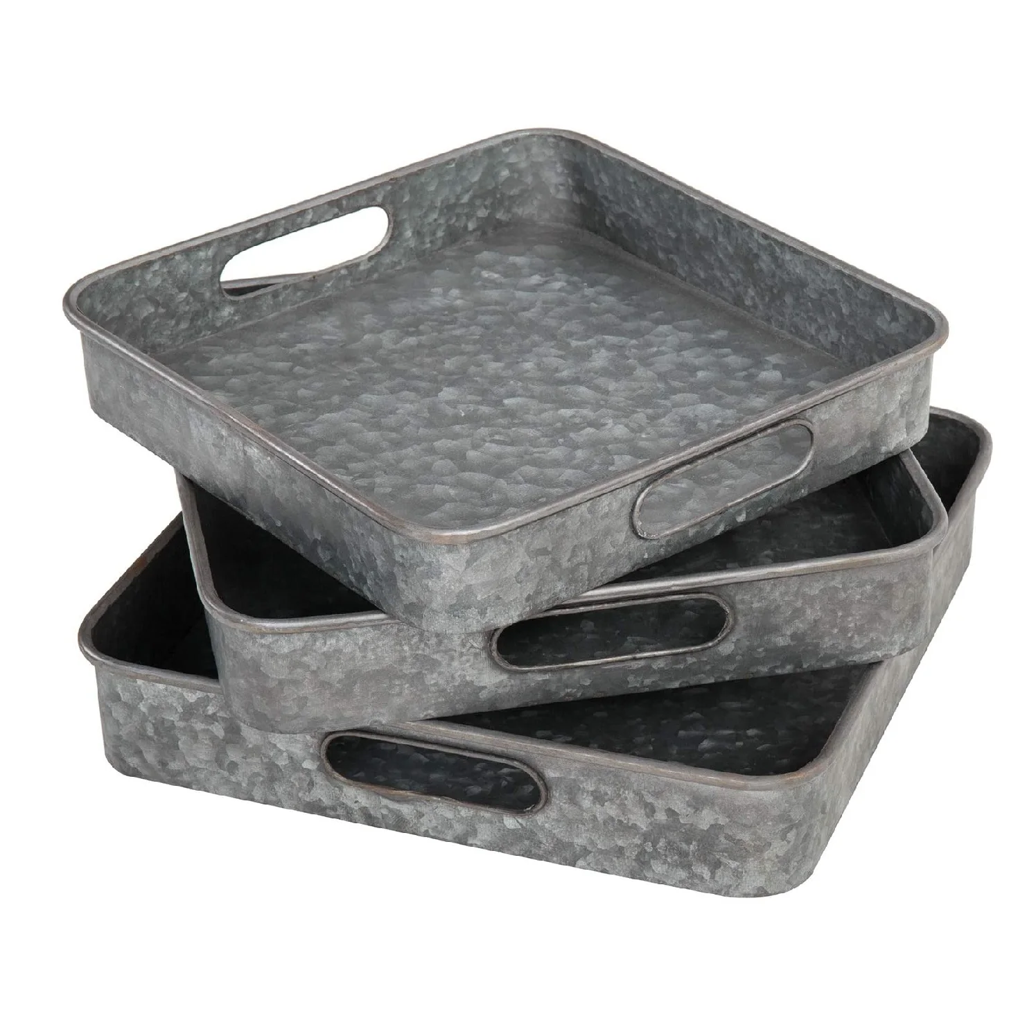 Different Sizes Galvanized Tray Set Of Three Handmade Fancy Serving ...